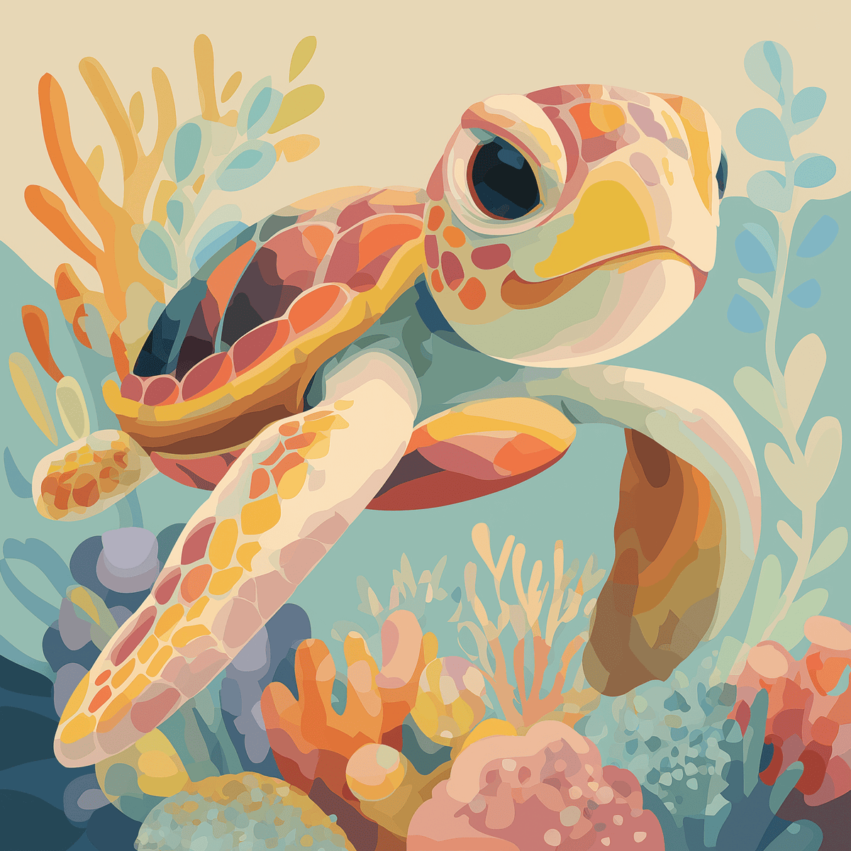 Friendly Sea Turtle Easy Paint by Numbers Kit – Paint Plot